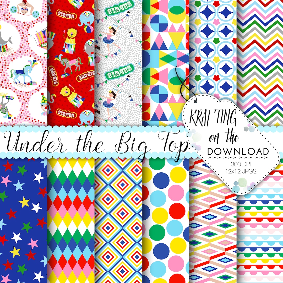Circus Paper Pack Circus Digital Papers Circus Birthday Papers Bright ...