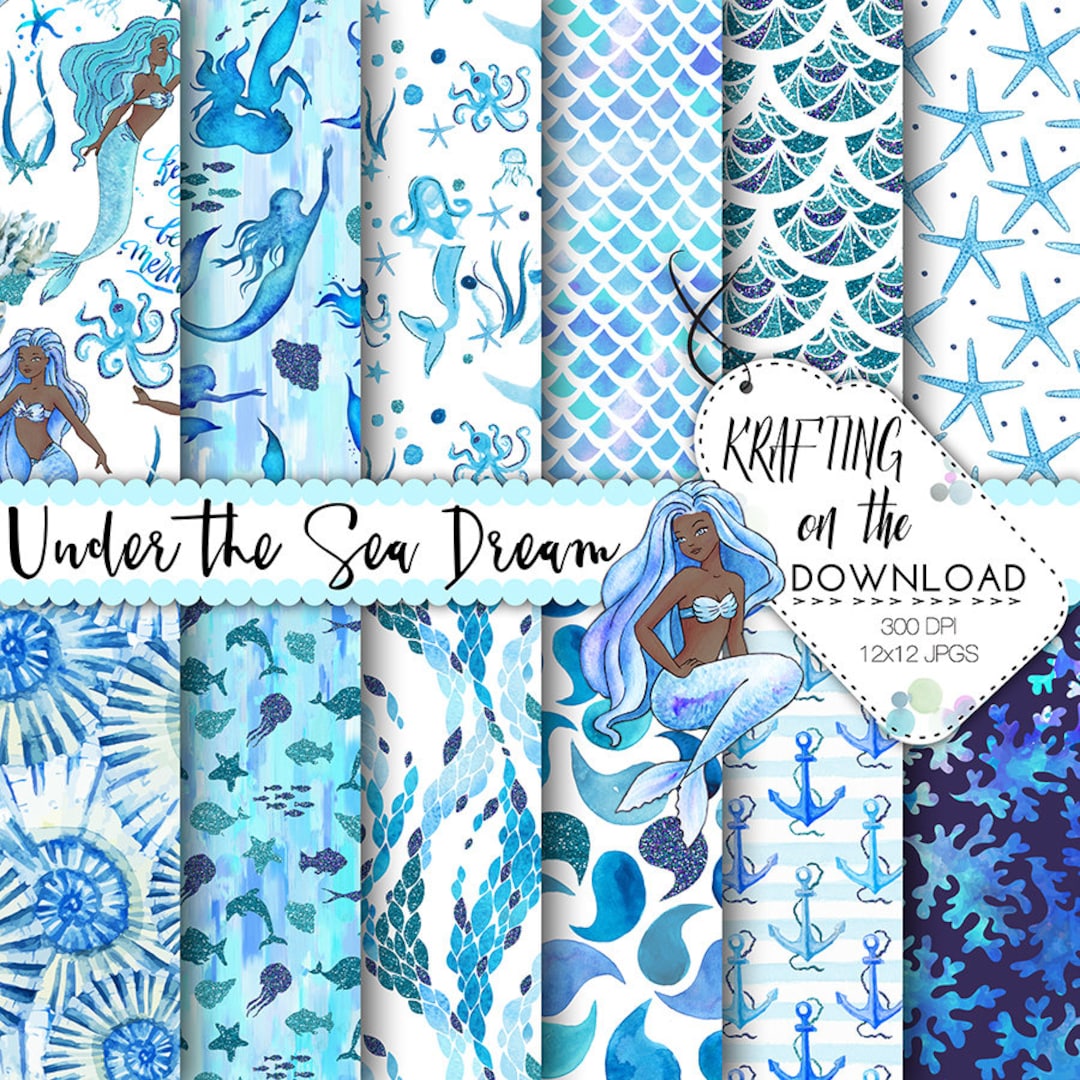 Mermaid Paper Pack Watercolor Mermaid Digital Paper Mermaid Paper ...