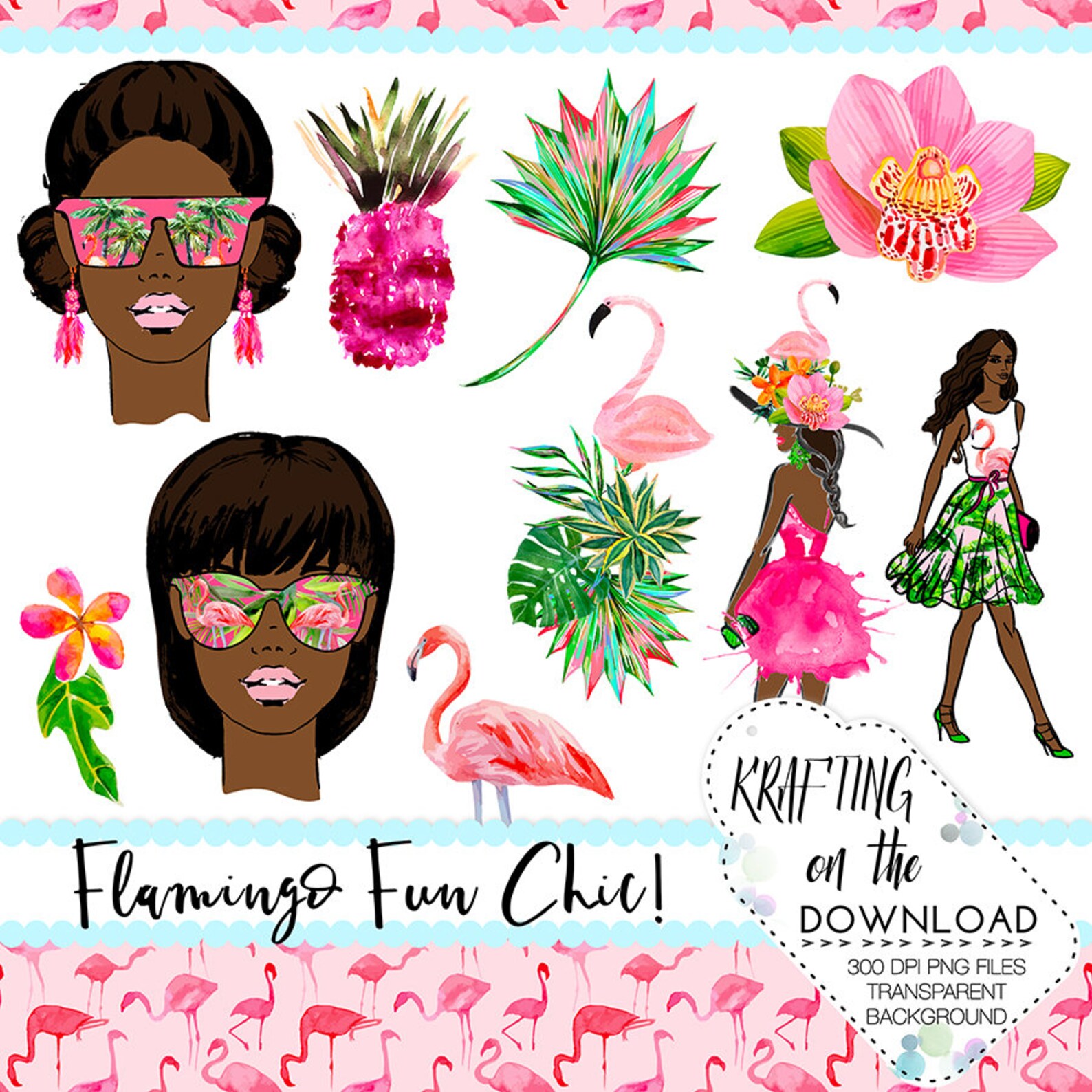 Flamingo Clipart Set Watercolor Flamingo Clip Art Png File - Etsy