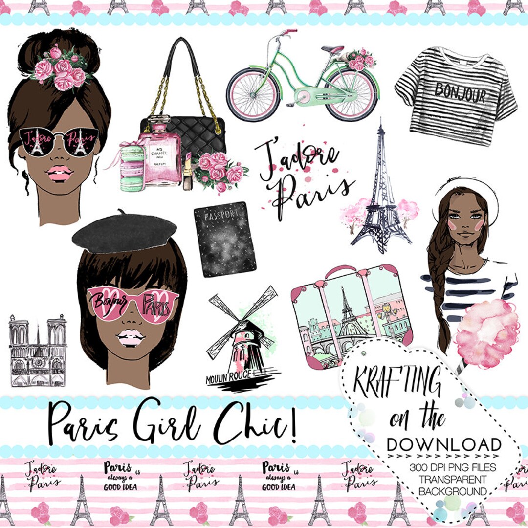 Paris Clipart Set Watercolor Paris Girl Clip Art Png File Watercolor ...