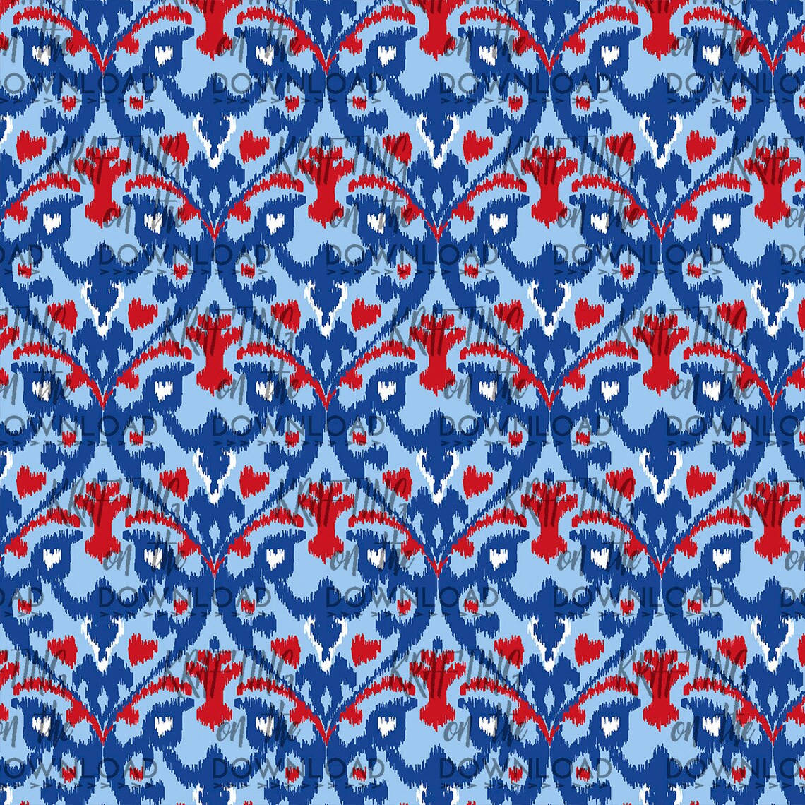 Red White and Blue Digital Paper Pack Ikat Design Red Blue Navy ...