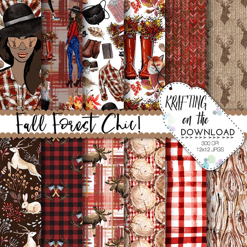 Lumberjack Paper Pack Watercolor Buffalo Plaid Fall Watercolor Digital ...