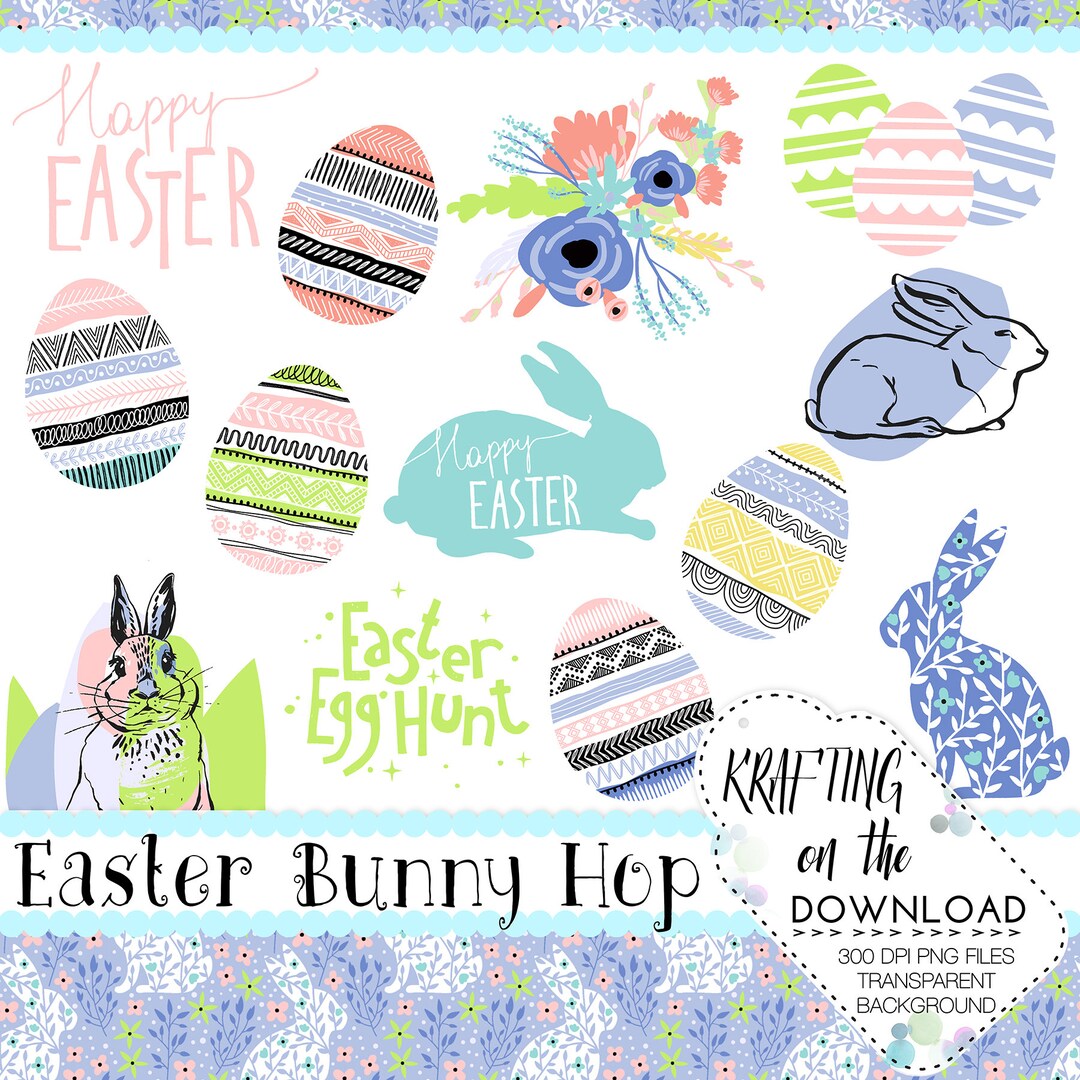 Easter Clip Art Set Bright Easter Bunny Clipart Set Cute Easter Clip ...