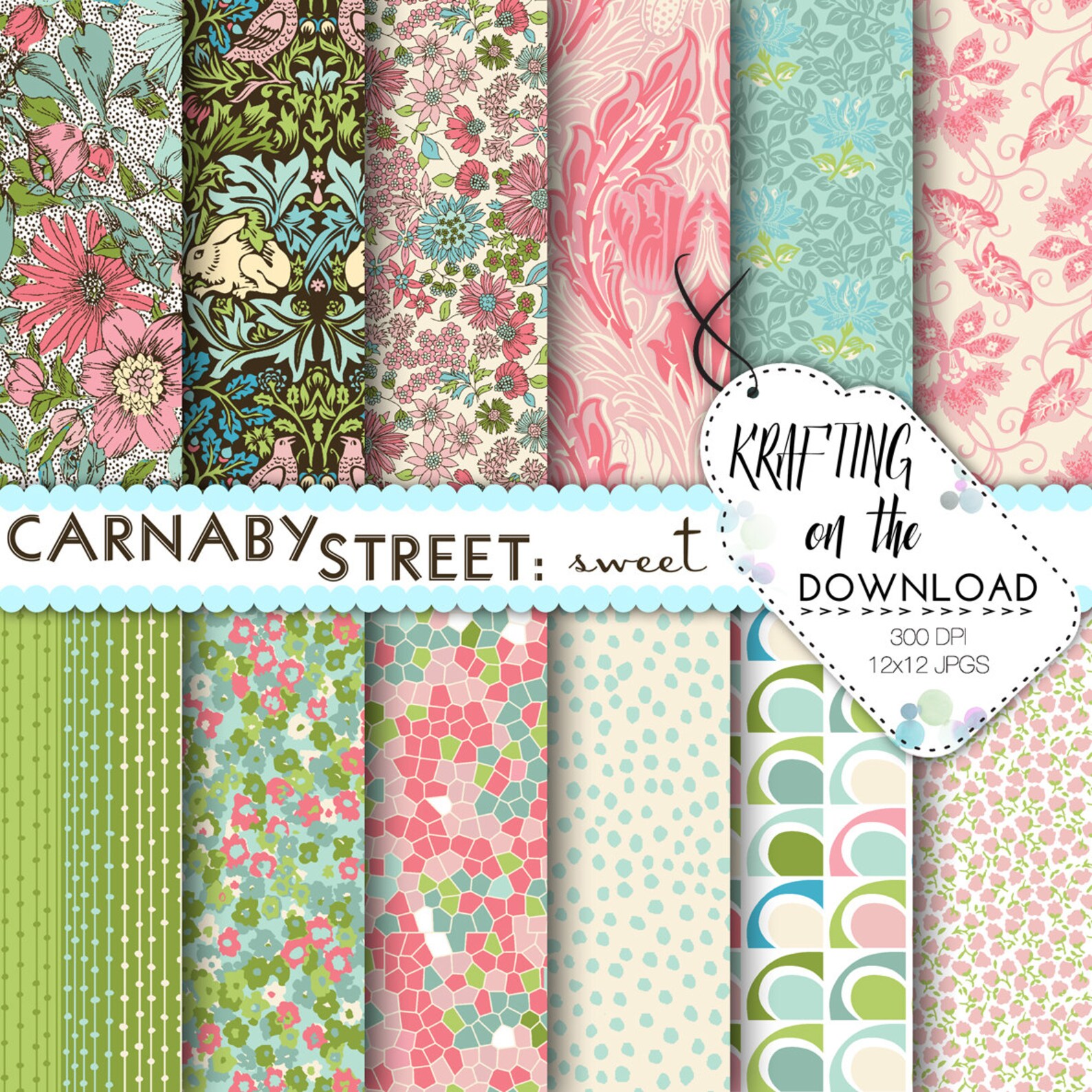 Shabby Chic Floral Digital Paper Pack Pink and Mint Blush Pink | Etsy