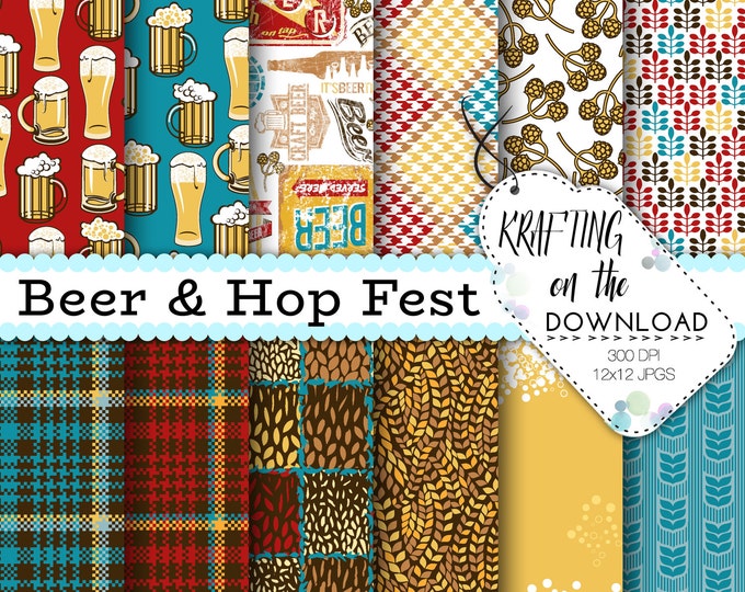 Beer Digital Paper Hop Fest Paper Pack Beer Digital Papers BEER Signs ...
