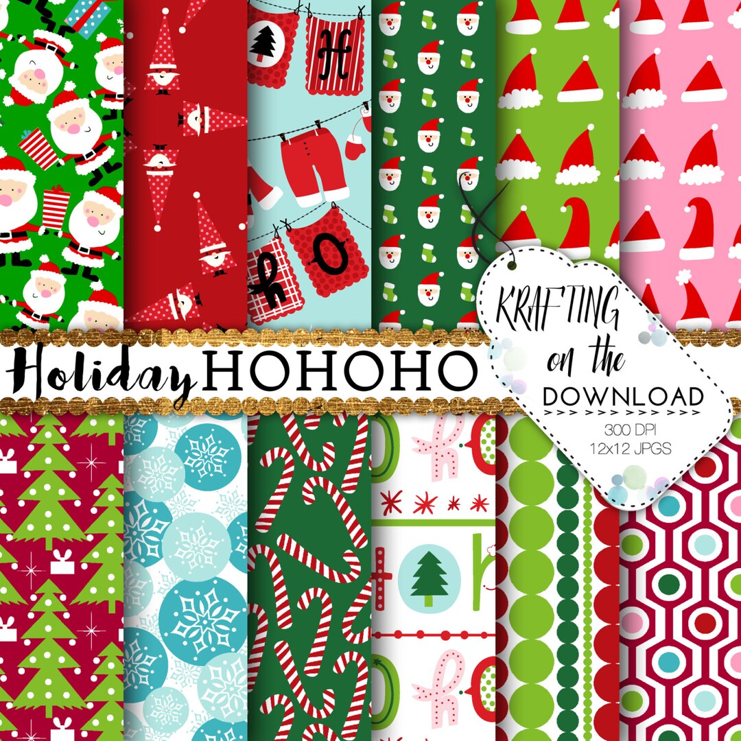 Santa Digital Paper Pack Santa Hat Holiday Paper Red Green Santa ...