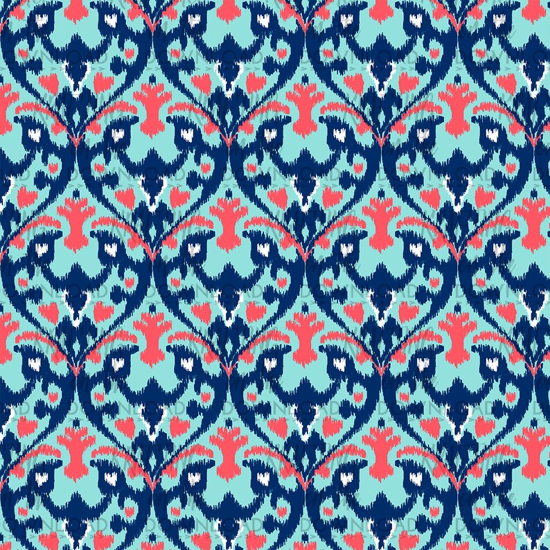 Coral and Teal Digital Paper Pack Ikat Design Coral Mint Teal - Etsy