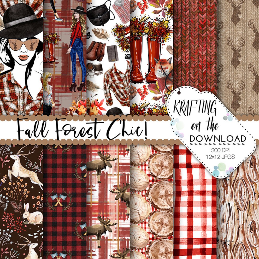 Lumberjack Paper Pack Watercolor Buffalo Plaid Fall Watercolor Digital ...