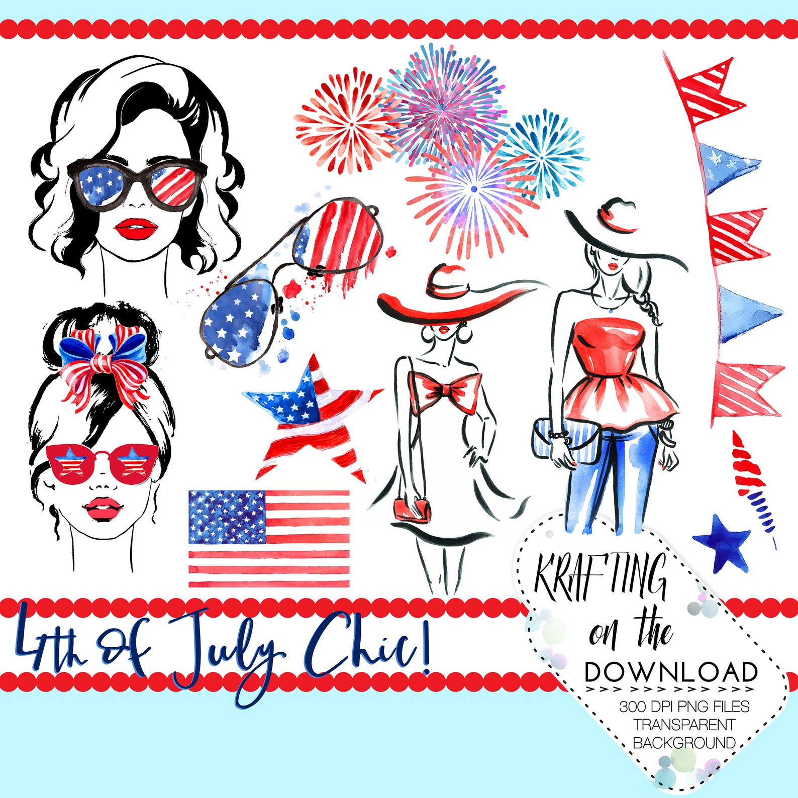Watercolor 4th of July Clipart Png File Watercolor Fourth of - Etsy