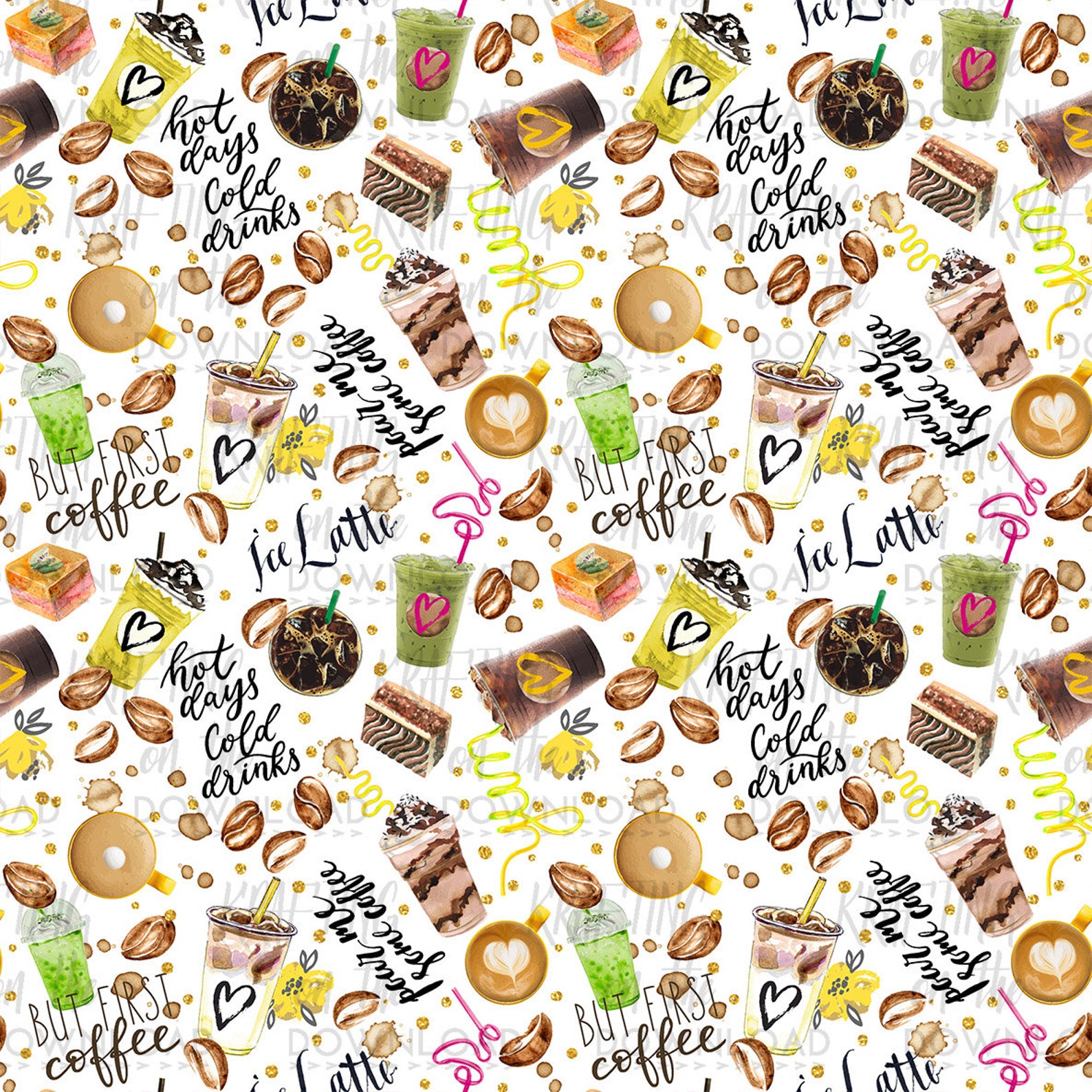 Watercolor Iced Coffee Paper Pack Watercolor Coffee Digital Paper ...