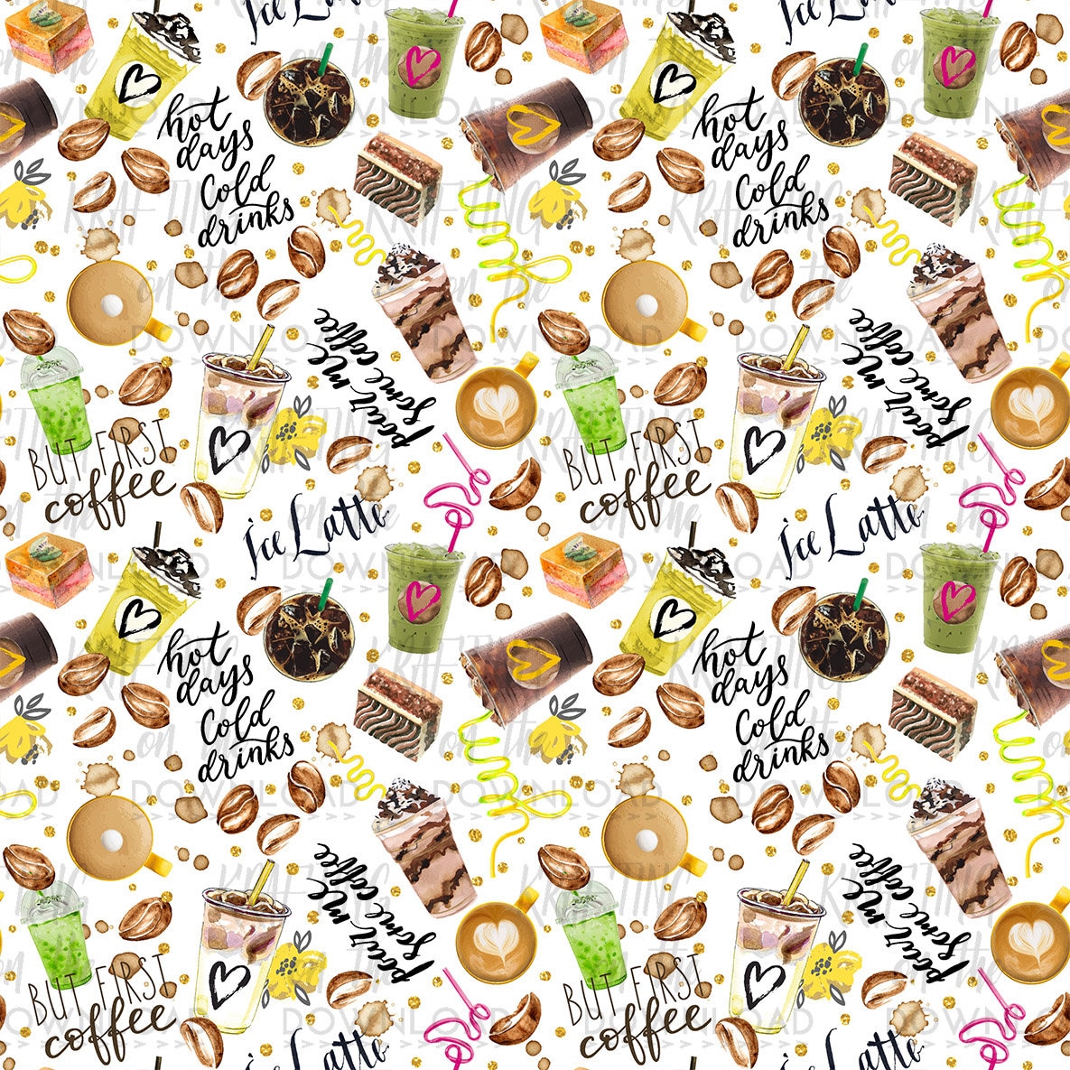 Watercolor Iced Coffee Paper Pack Watercolor Coffee Digital Paper ...
