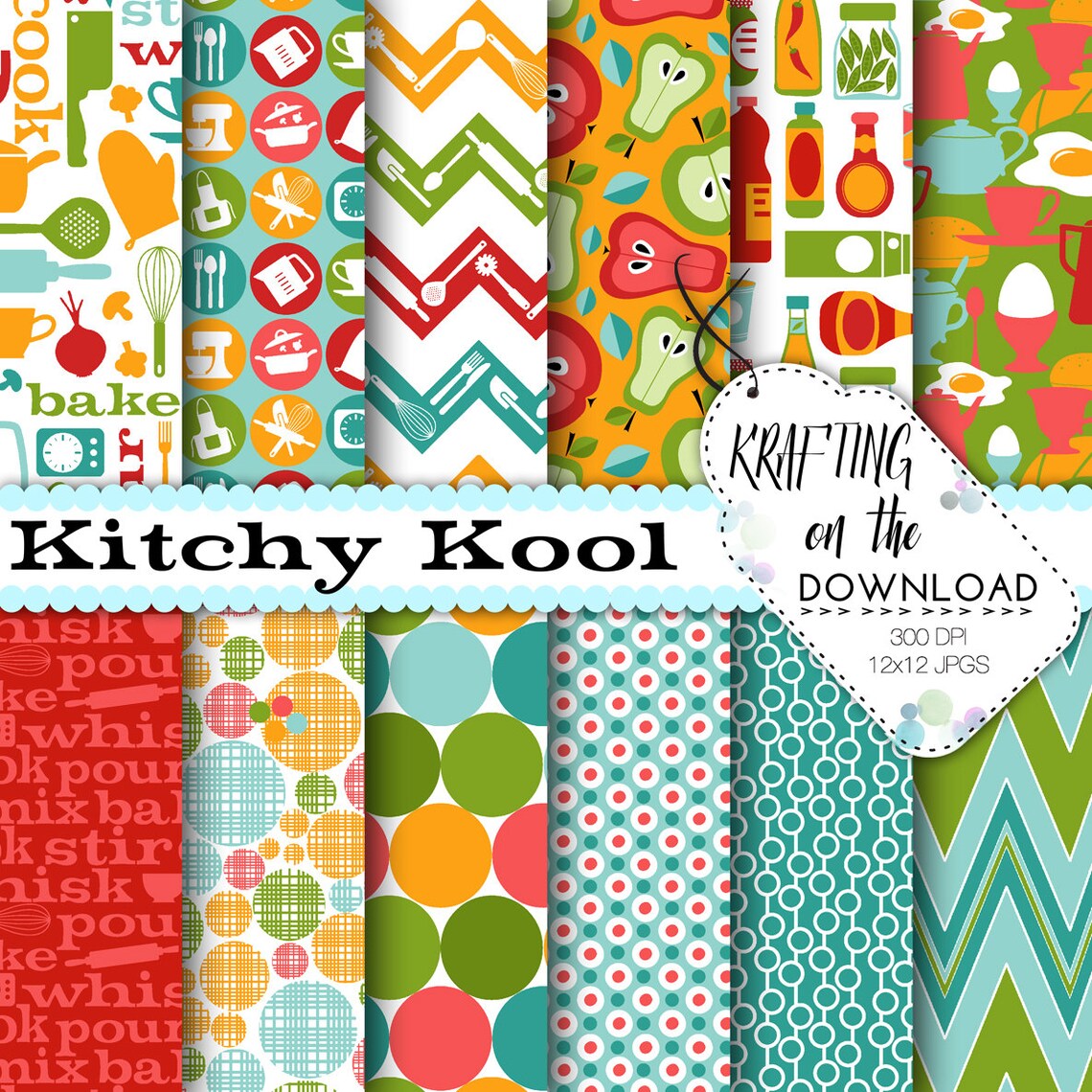 Kitchen Paper Pack Coral and Mint With Teal Papers Breakfast Paper Pack ...