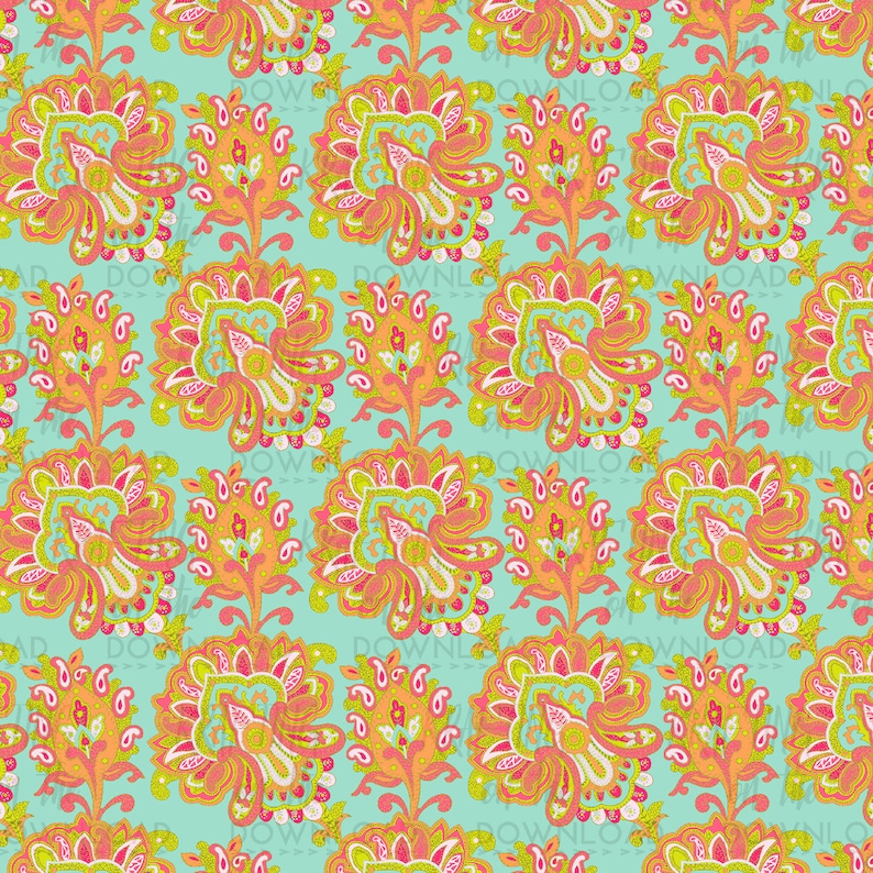 Spring Paisley Digital Paper Pack Shabby Chic Pink Olive Green Aqua ...