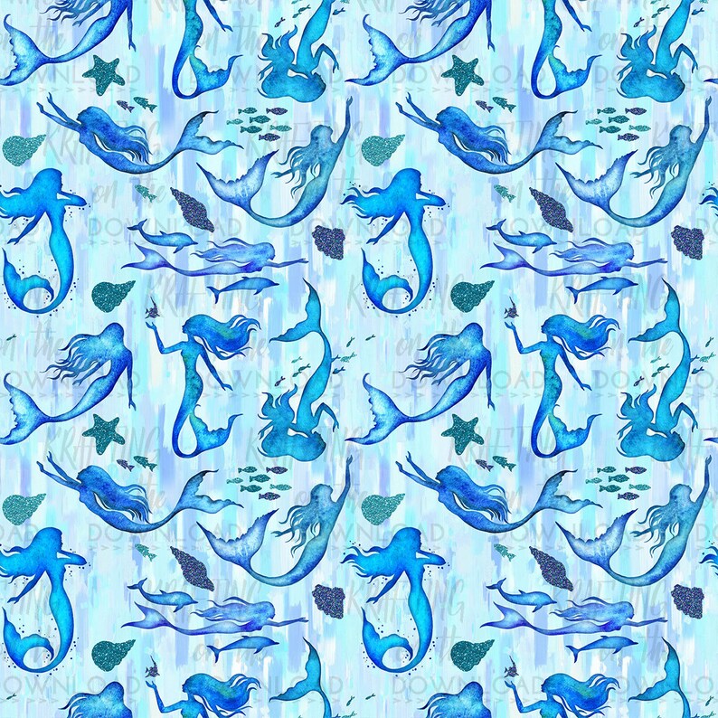 Mermaid Paper Pack Watercolor Mermaid Digital Paper Mermaid Paper ...