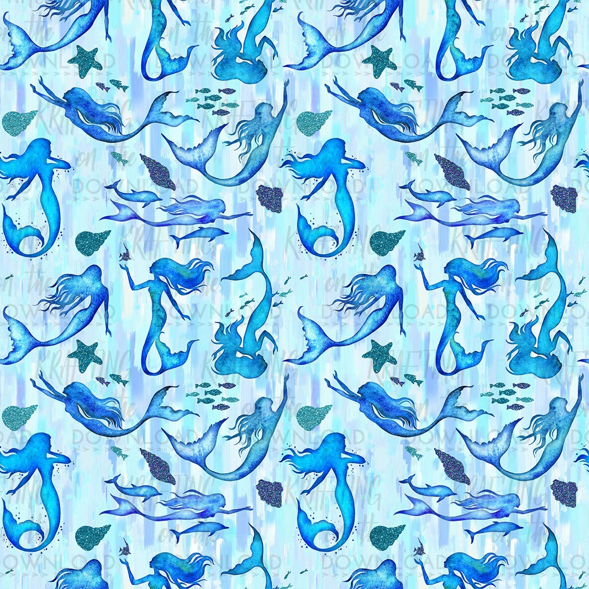 Mermaid Paper Pack Watercolor Mermaid Digital Paper Mermaid Paper ...