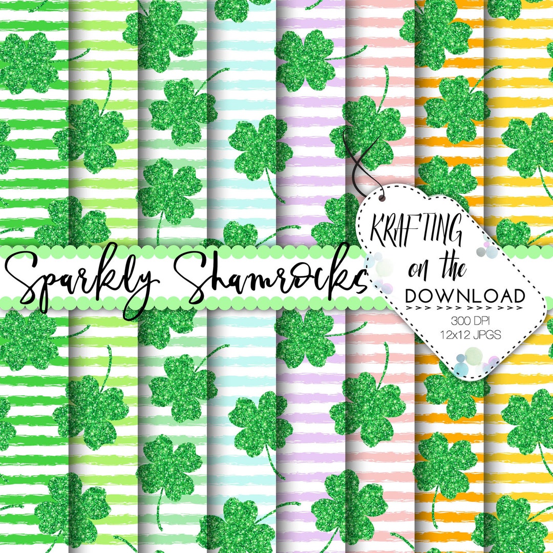 St Patricks Day Digital Paper Glitter Shamrock Paper Pack Sparkly ...
