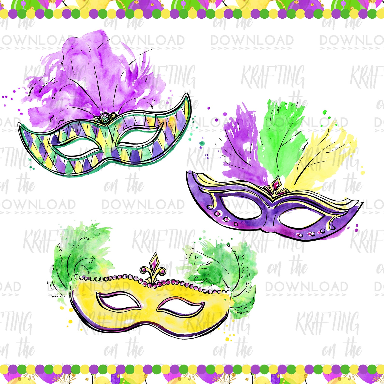 Mardi Gras Clipart Png File Watercolor Mardi Gras Clip Art Set | Etsy