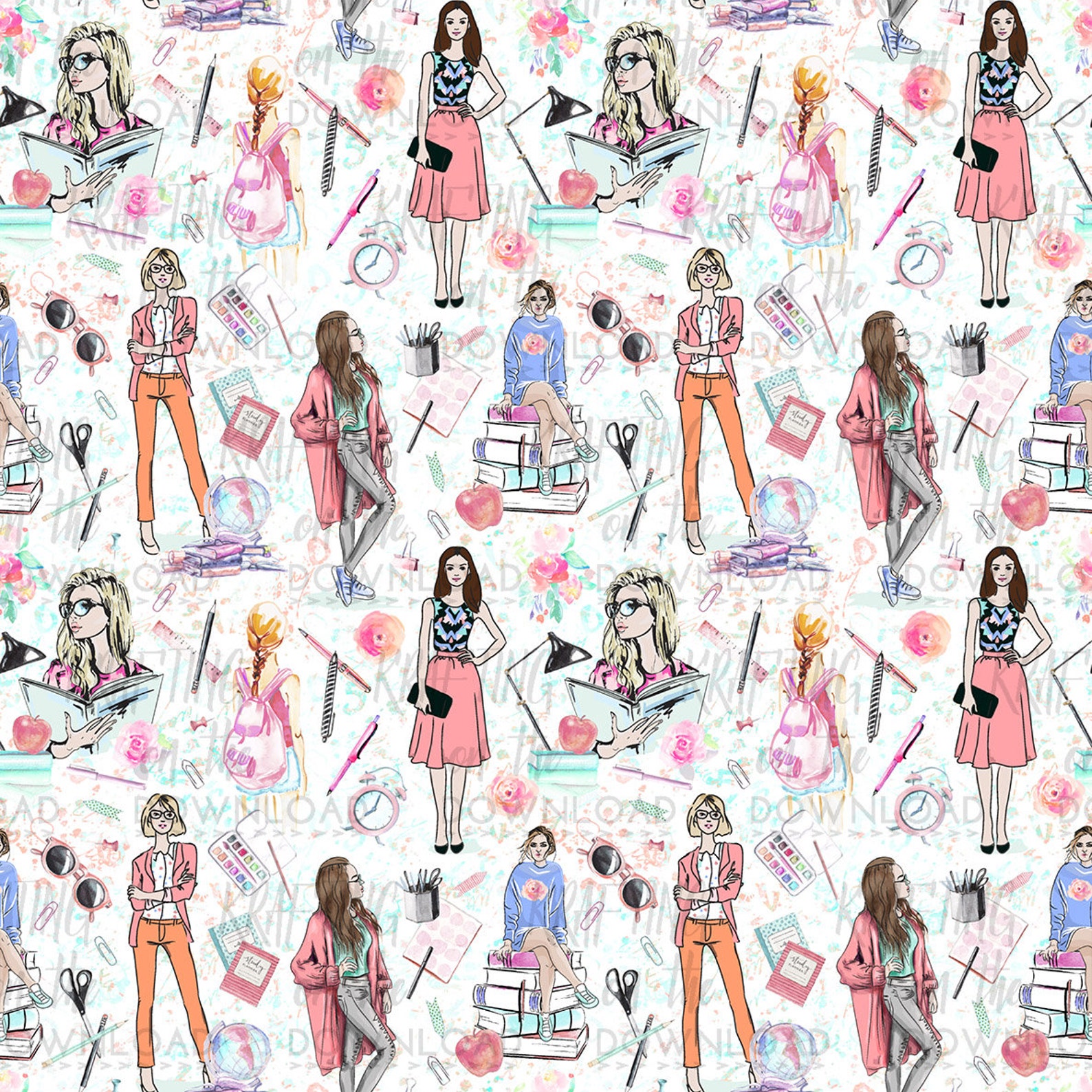 Back to School Paper Pack Watercolor Planner Girl Paper Pack School ...
