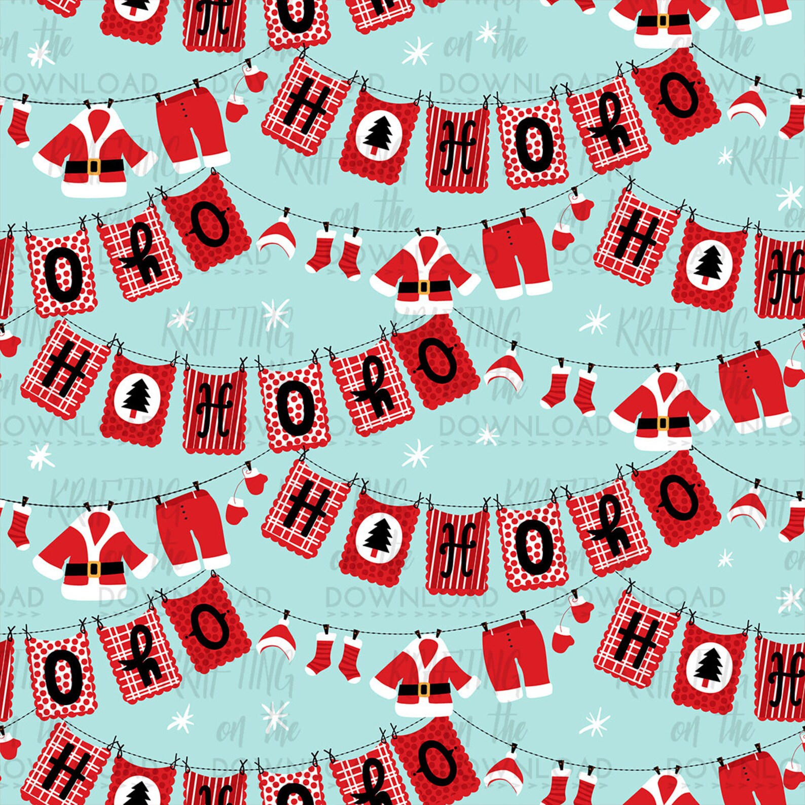 Santa digital paper pack santa hat holiday paper red green | Etsy