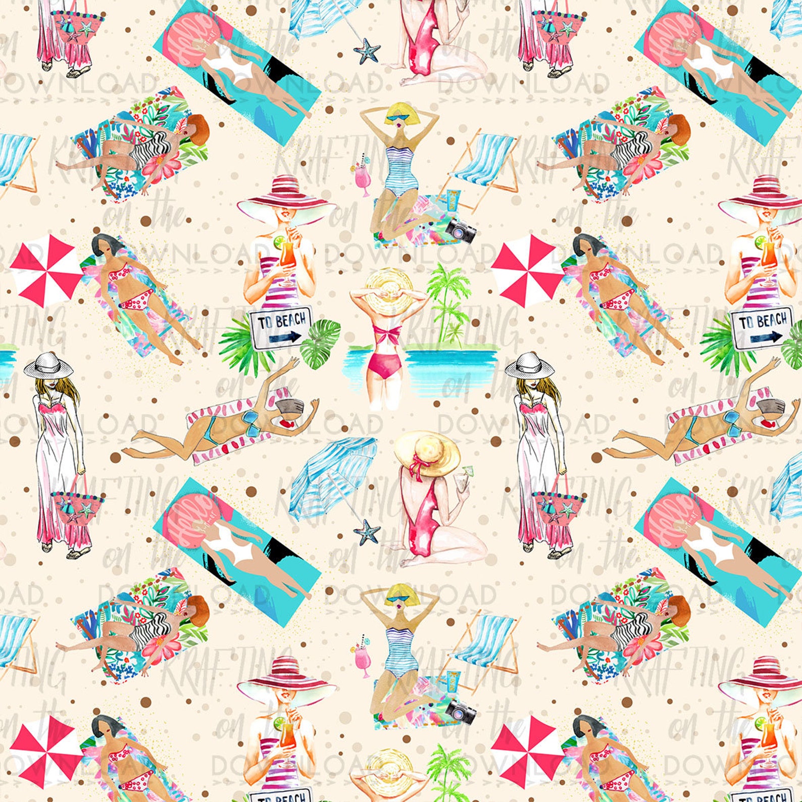 Watercolor Beach Girl Paper Pack Beach Digital Paper Beach | Etsy