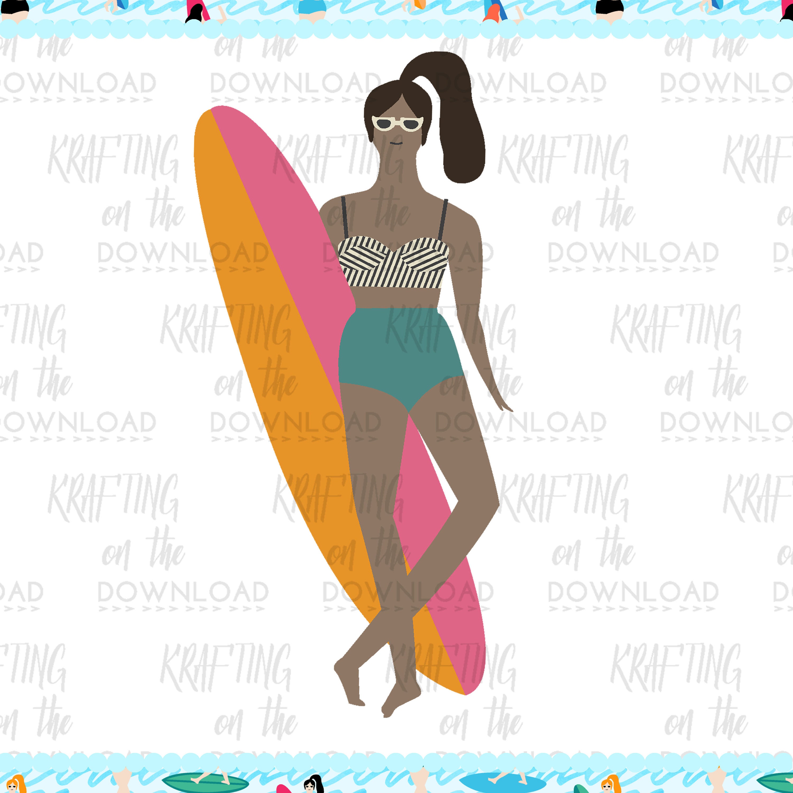 Watercolor Surf Girl Clipart Png File Watercolor Surfer Girl Art Set Watercolor Summer Planner ...
