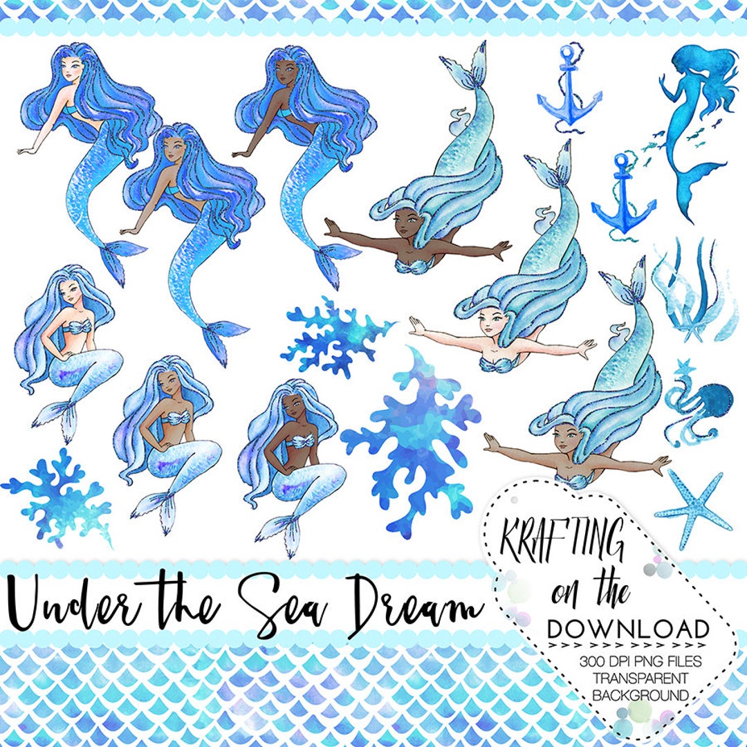 Mermaid Clipart Watercolor Mermaid Clip Art Mermaid Png File Glitter ...