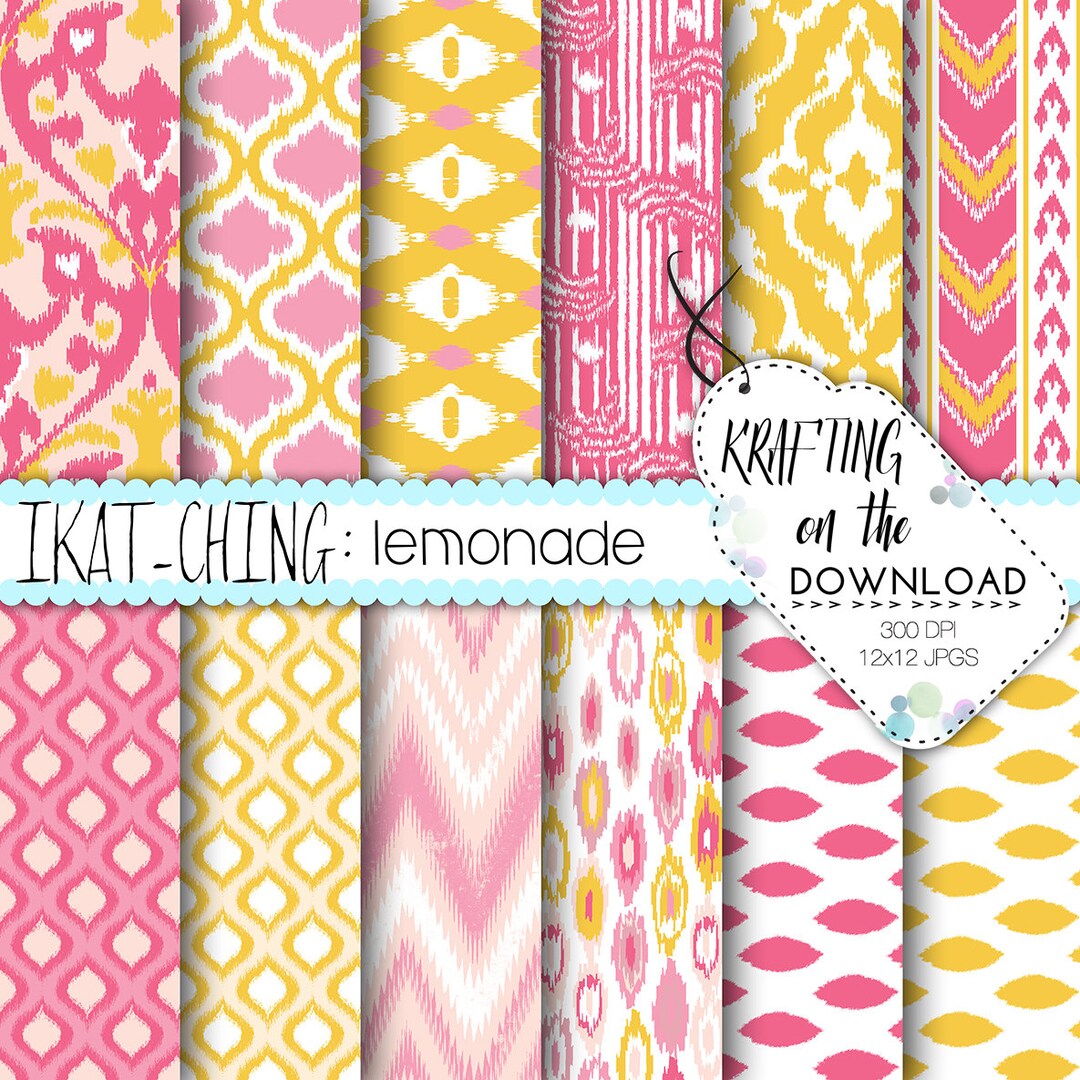 Pink Lemonade Digital Paper Pack Ikat Digital Paper Pack Blush Summer ...