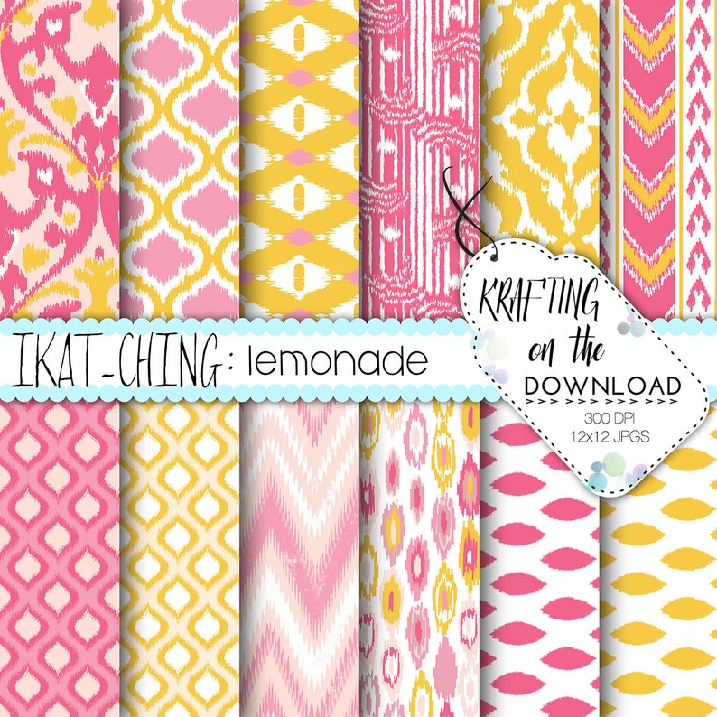 Pink Lemonade Digital Paper Pack Ikat Digital Paper Pack Blush | Etsy