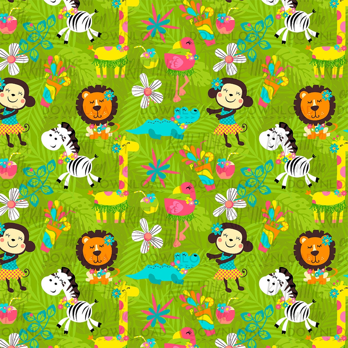 Luau Digital Paper With Jungle Digital Paper Tropical Jungle Zoo ...