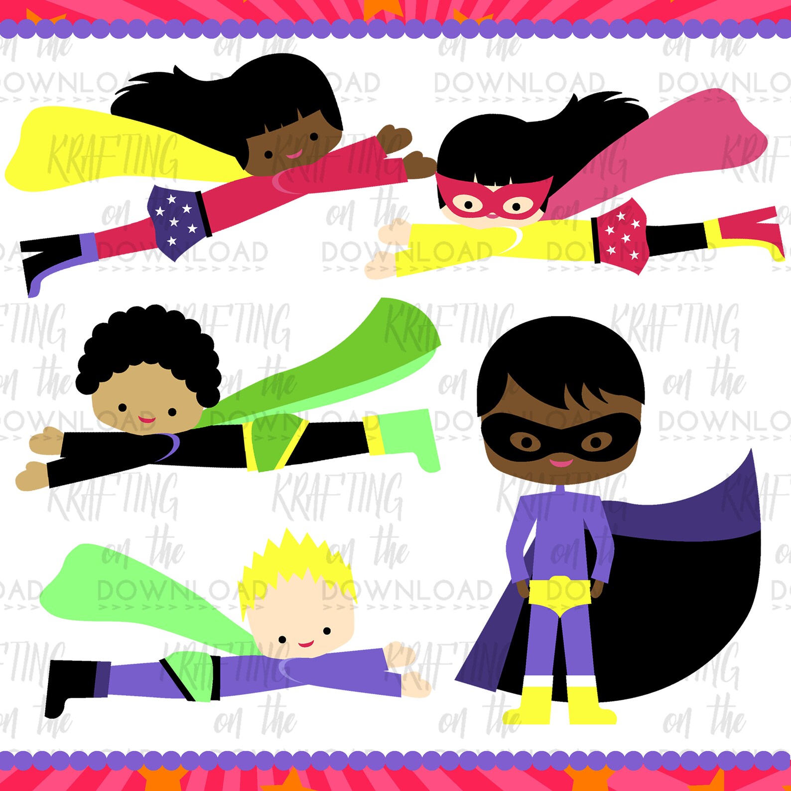 Superhero Clip Art Set Superhero Clipart Bright Superheroes - Etsy
