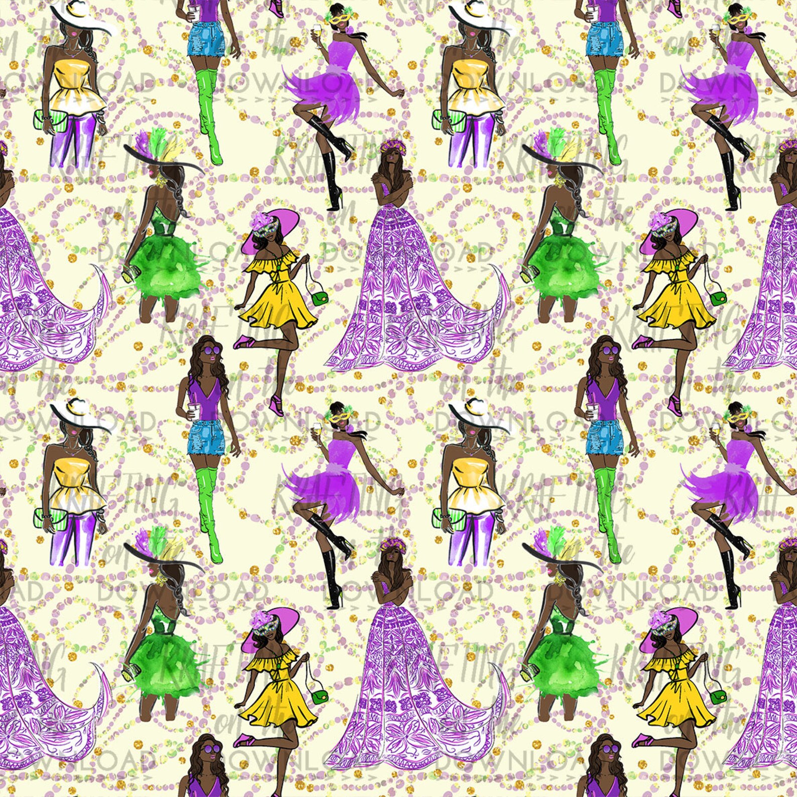 Mardi Gras Digital Paper Watercolor Mardi Gras Paper Pack | Etsy