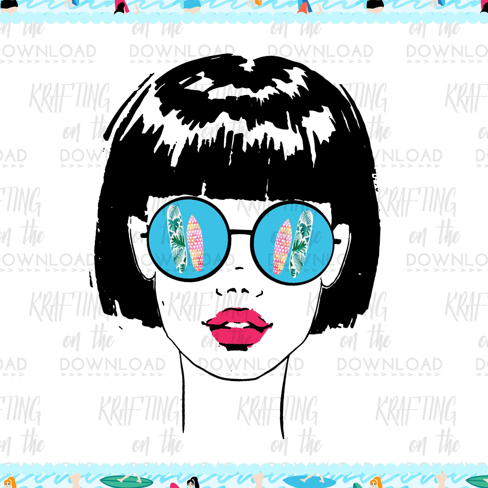 Watercolor surf girl clipart png file watercolor surfer girl | Etsy