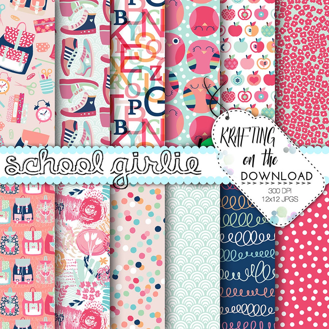 School Girl Paper Pack Back to School Digital Paper Teacher Paper Pack ...