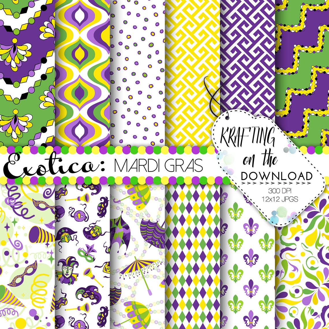 Mardi Gras Digital Paper Mardi Gras Papers Purple Green | Etsy