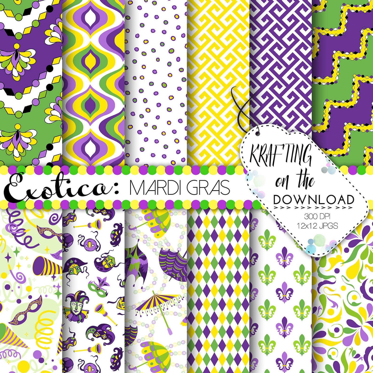 Mardi Gras Digital Paper Mardi Gras Papers Purple Green | Etsy
