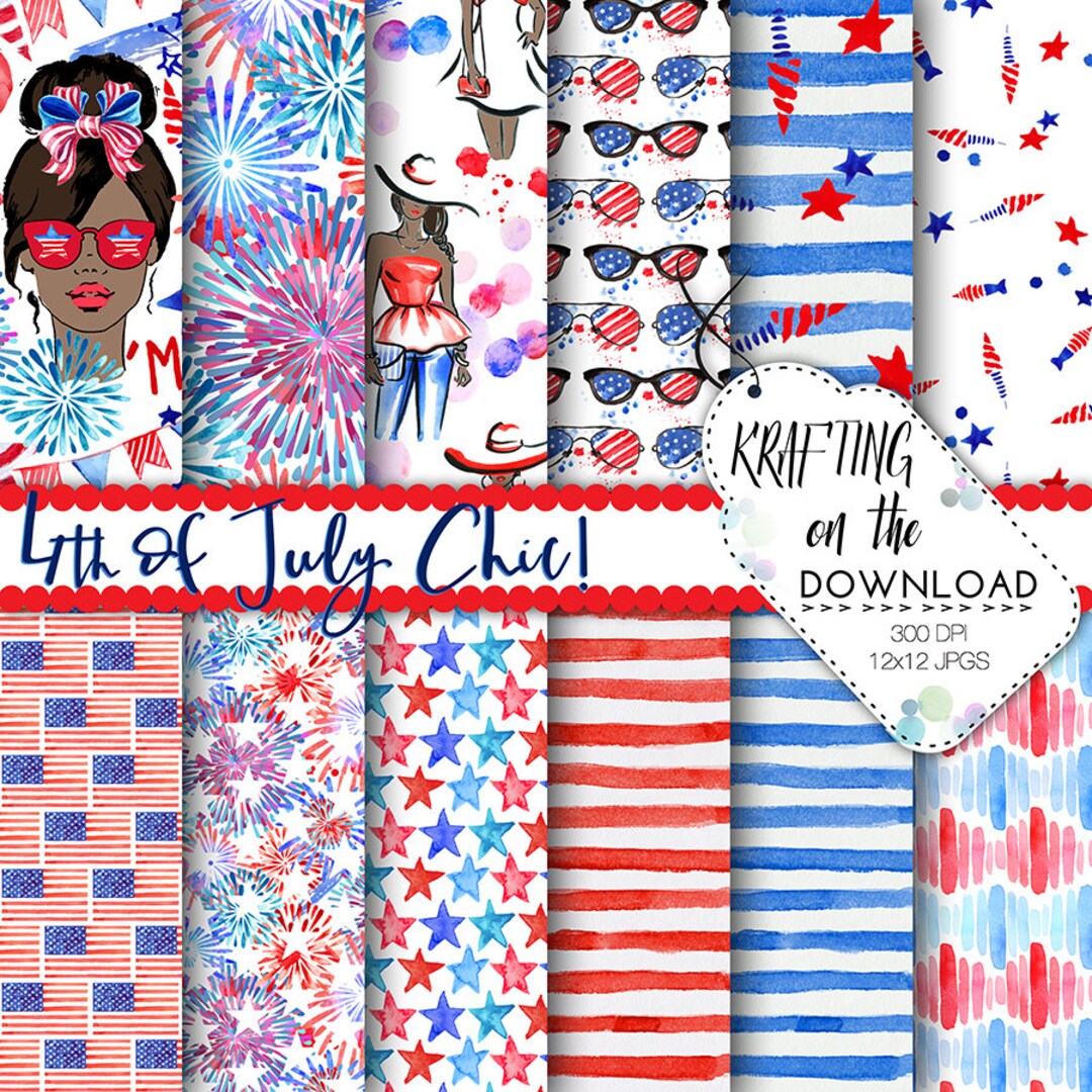 Watercolor 4th of July Paper Watercolor Fourth of July Paper Pack ...