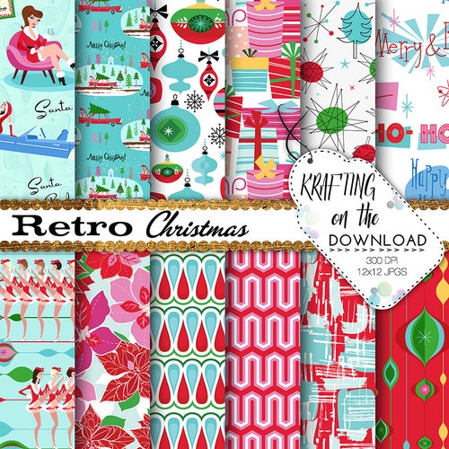 Mid Century Modern Christmas Seamless Digital Paper Pack - Etsy