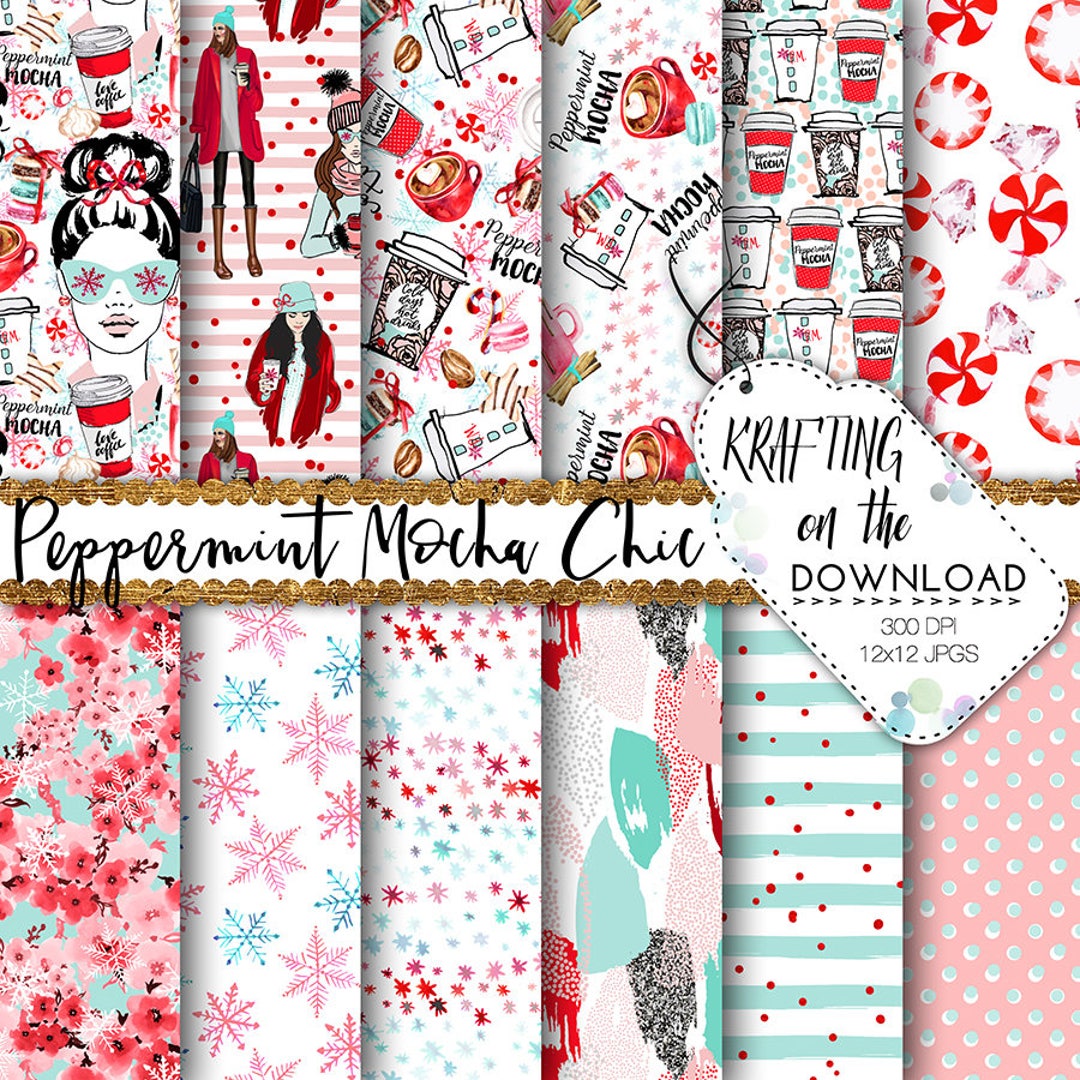 Peppermint Mocha Paper Pack Coffee Girl Paper Pack Watercolor Coffee ...