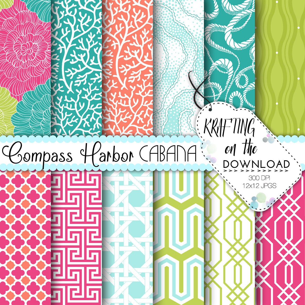 Beach Resort Digital Paper Pack Bright Summer Pool Scrapbooking Papers ...