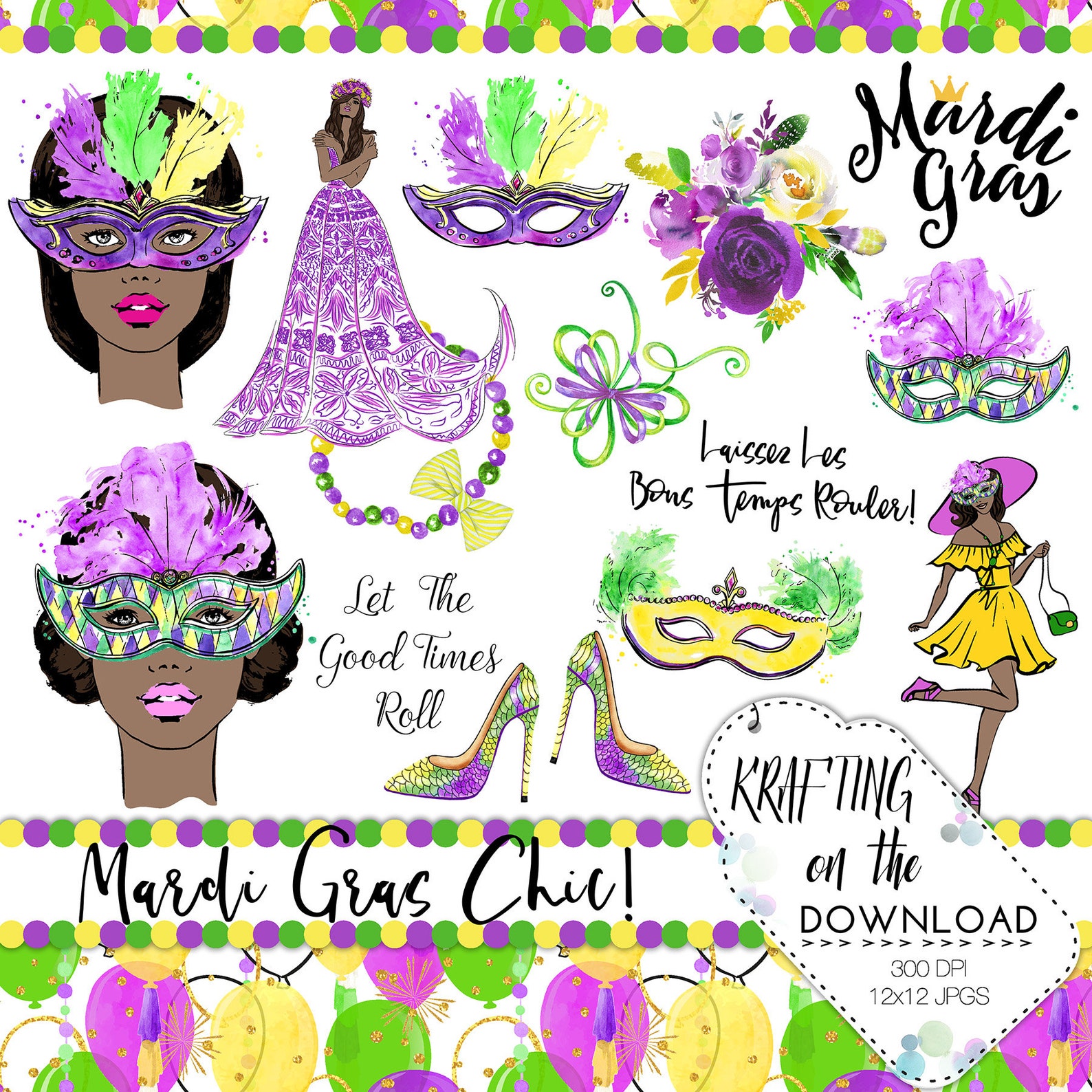 Mardi Gras Clipart Png File Watercolor Mardi Gras Clip Art Set ...