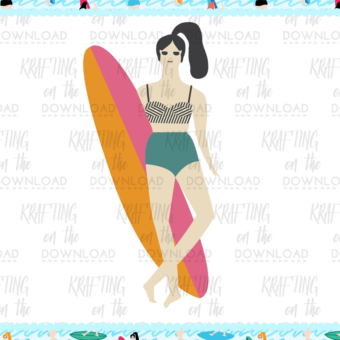 Watercolor Surf Girl Clipart Png File Watercolor Surfer Girl - Etsy