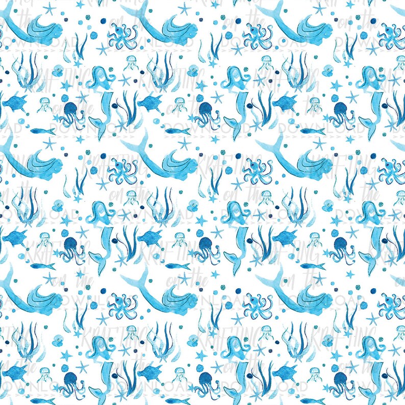 Mermaid Paper Pack Watercolor Mermaid Digital Paper Mermaid Paper ...