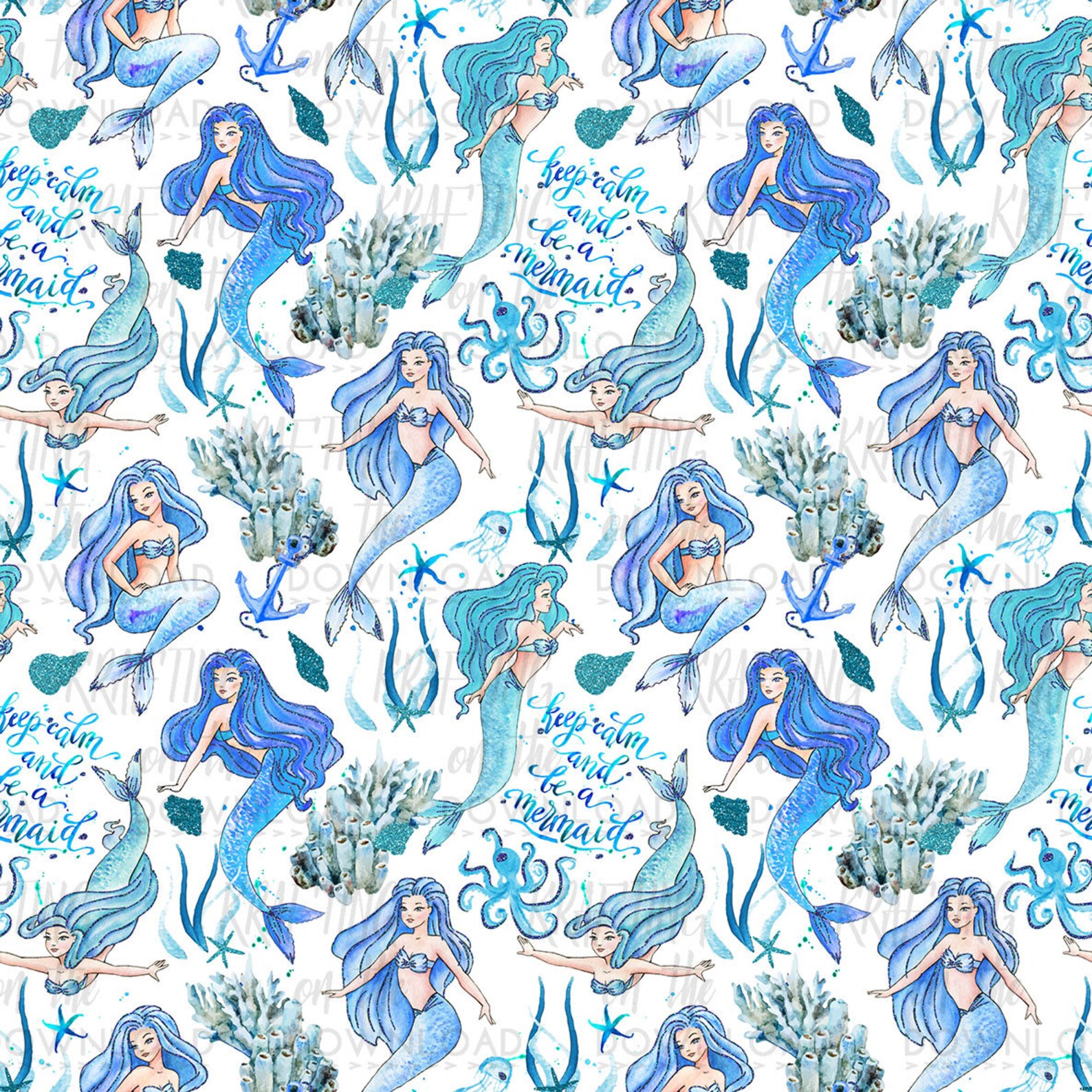 Mermaid Paper Pack Watercolor Mermaid Digital Paper Mermaid - Etsy