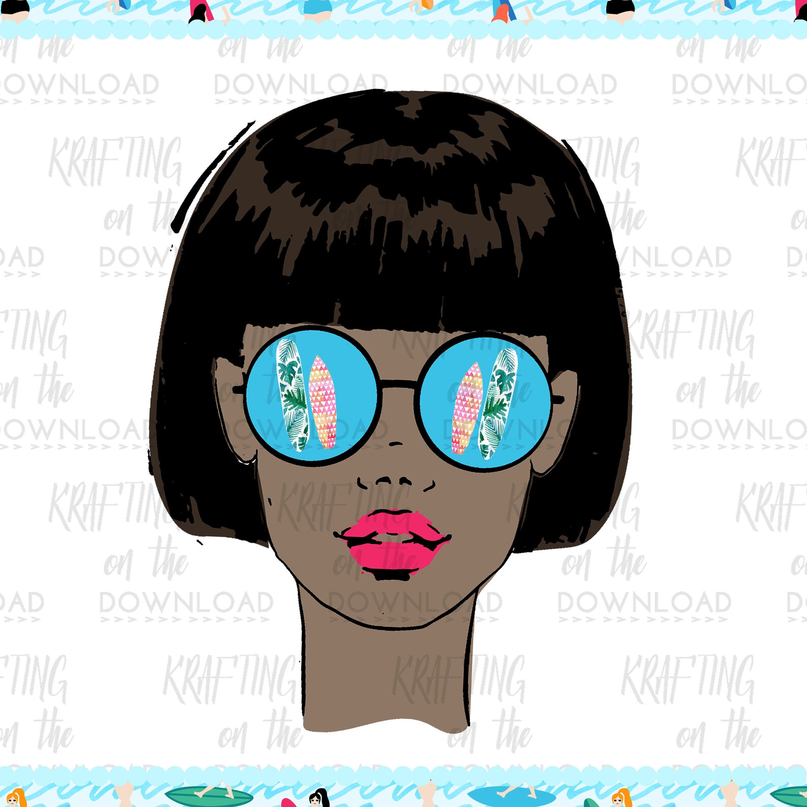 Watercolor Surf Girl Clipart Png File Watercolor Surfer Girl Art Set ...