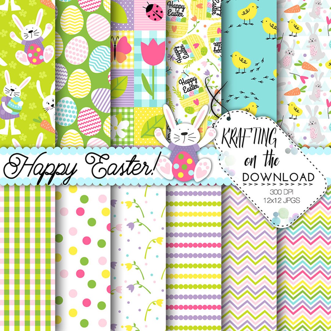 Easter Bunny Paper Pack Bright Easter Bunny Digital Paper Cute Easter ...