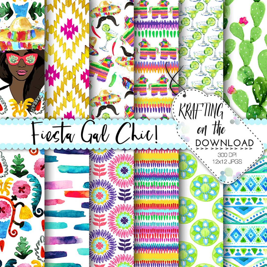 Watercolor Fiesta Girl Paper Pack Watercolor Cinco De Mayo Digital ...