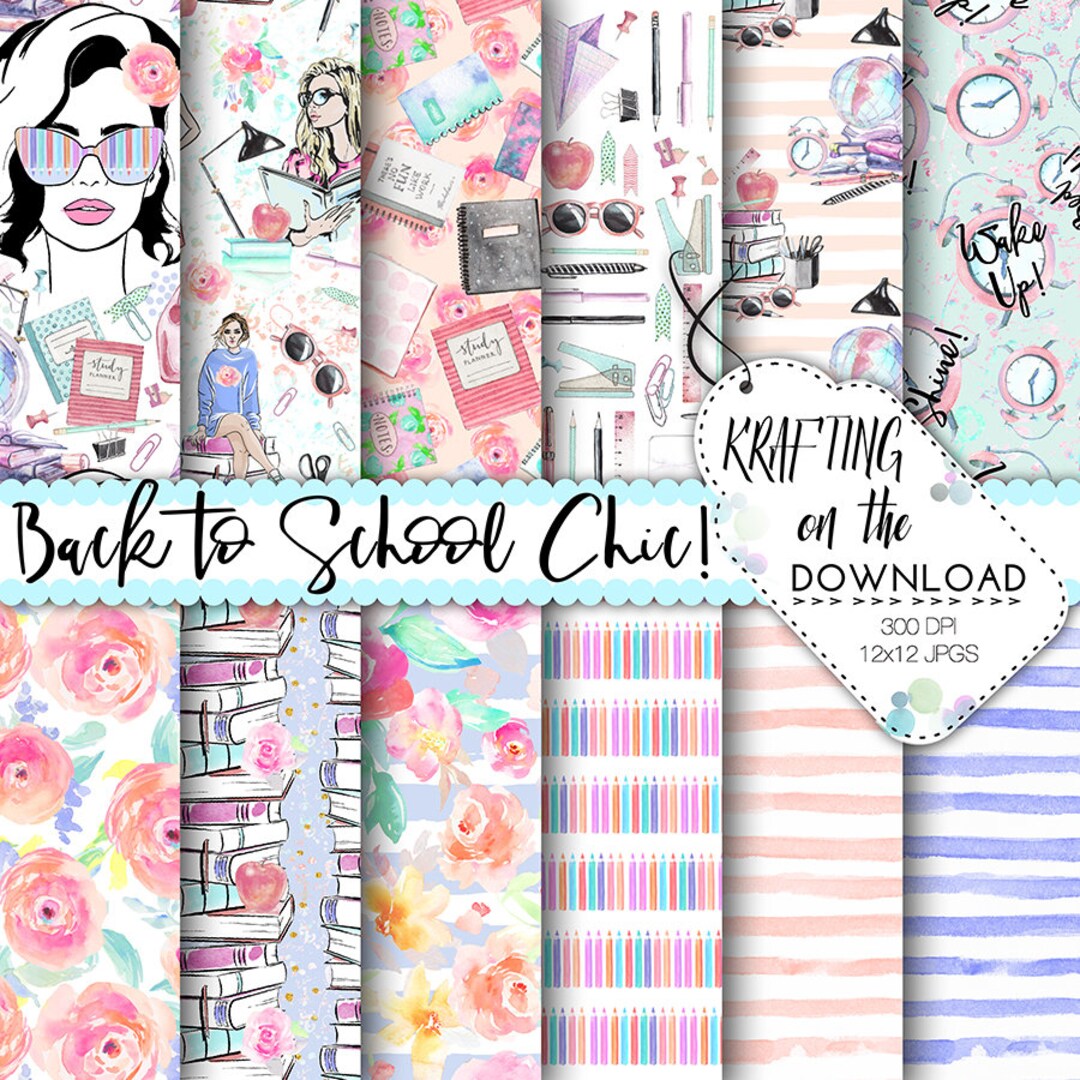Back to School Paper Pack Watercolor Planner Girl Paper Pack School ...