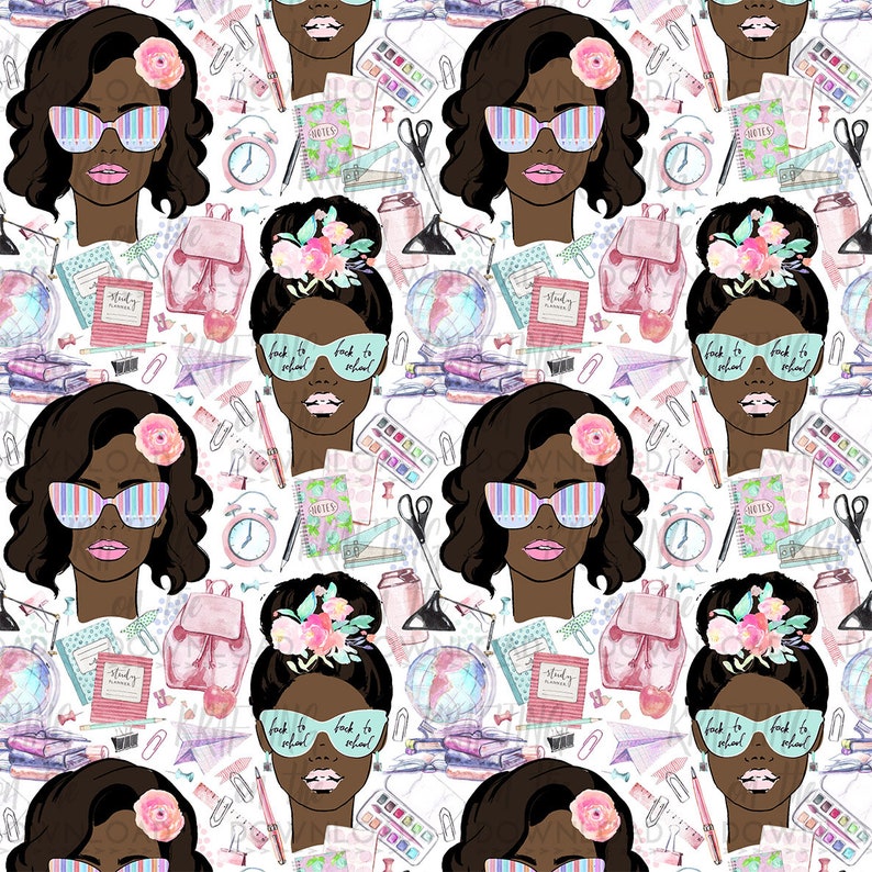Back to School Paper Pack Watercolor African American Planner Girl ...