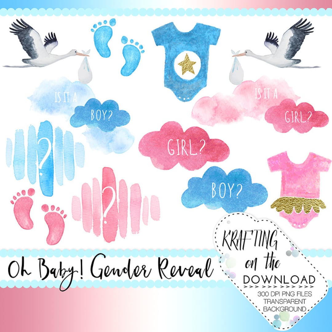 Gender Reveal Clipart Set Watercolor Gender Reveal Clip Art Gender ...