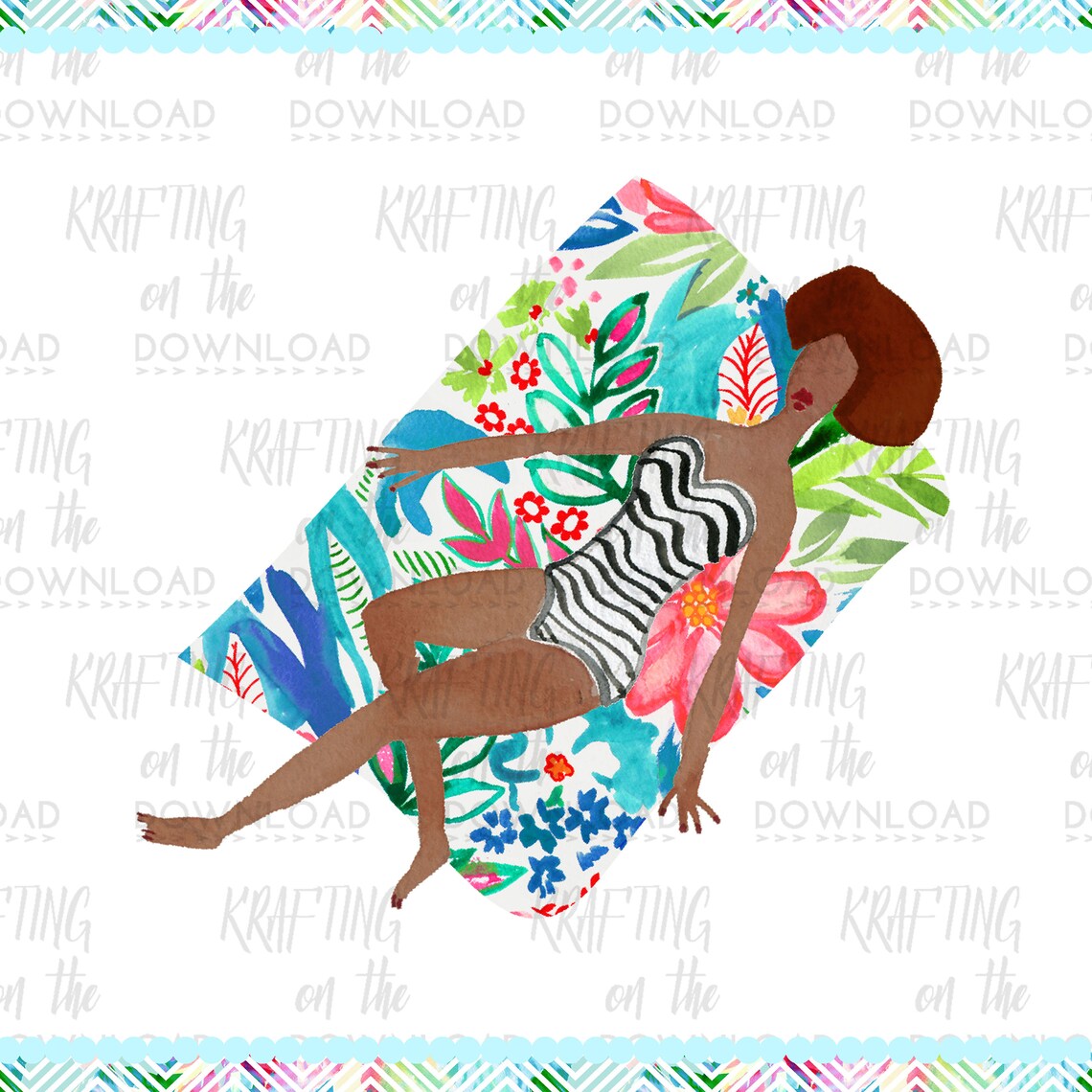 Watercolor Beach Girl Clipart Png File Watercolor Beach Girl | Etsy